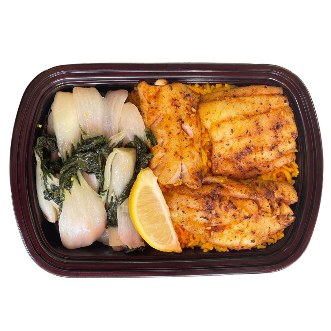 3. Mediterranean Haddock + Turmeric Infused Rice + Bok Choy – First Eat Kit